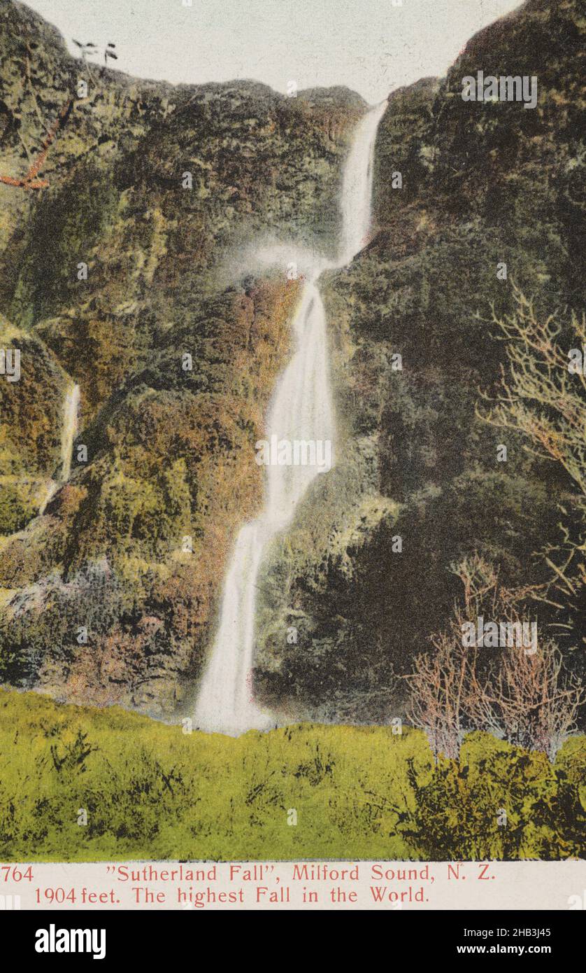 Sutherland Fall, Milford Sound, New Zealand, Muir & Moodie studio, 1900 ...