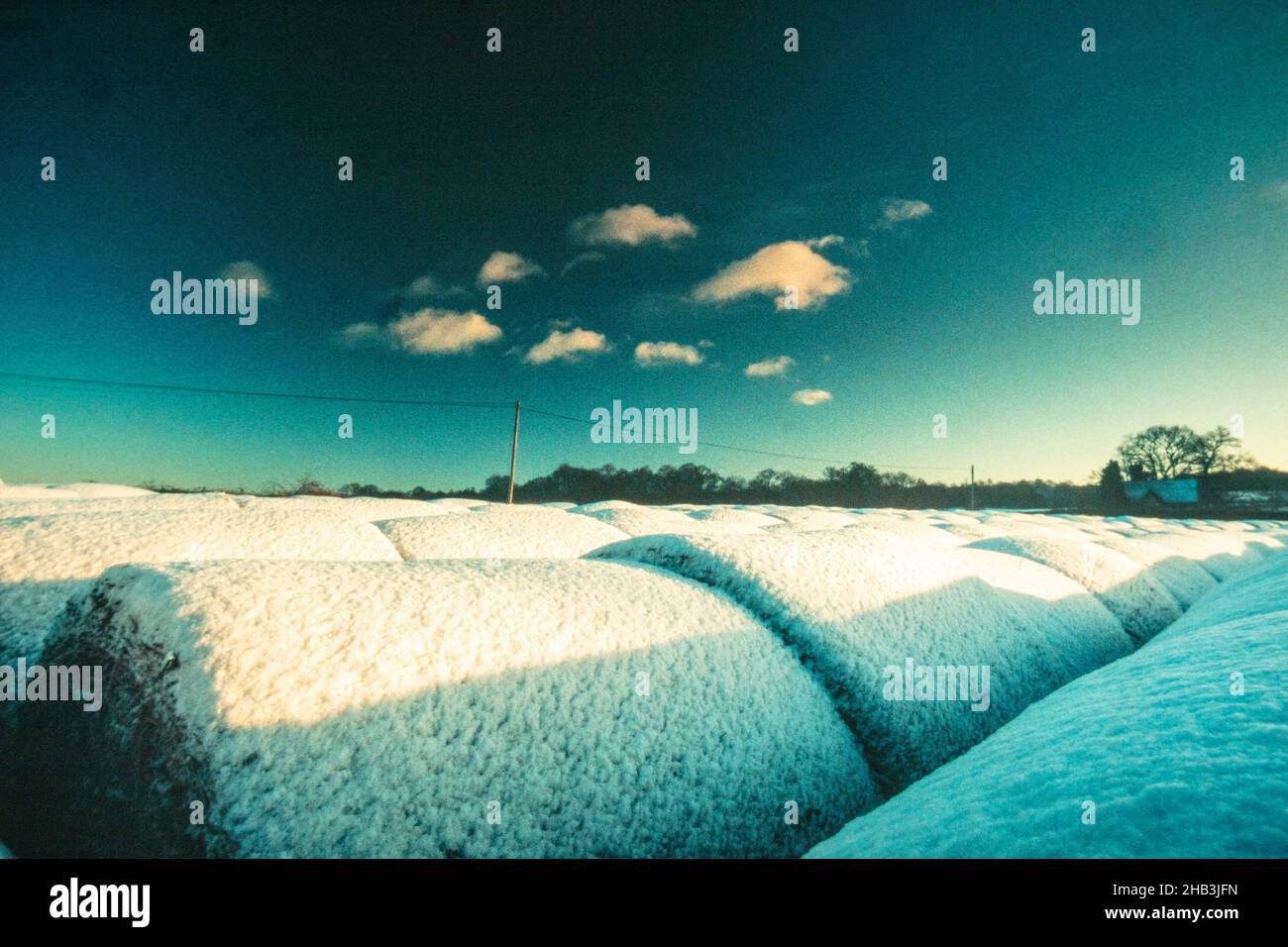 Winter landscape in Kent with a dusting of snow over farmland Stock ...