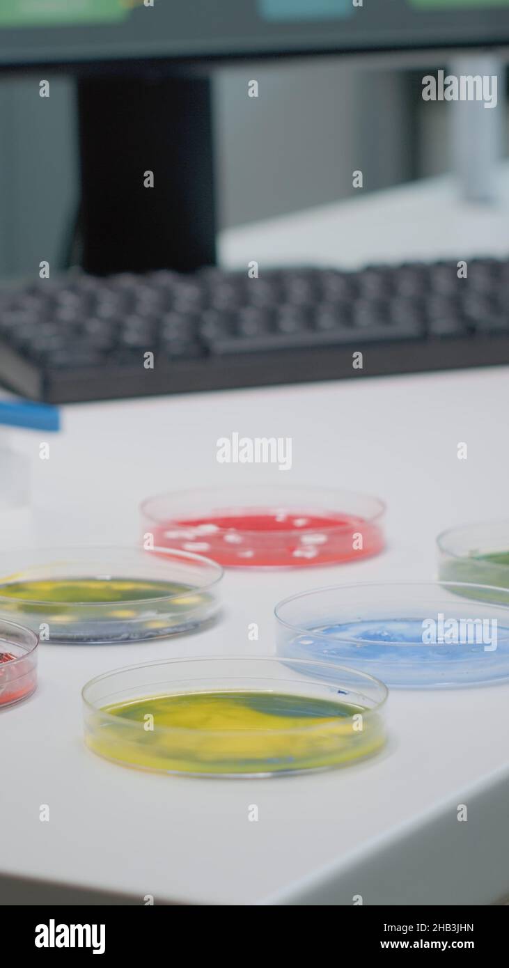 Microbiology petri dish with organic substance in laboratory placed on ...