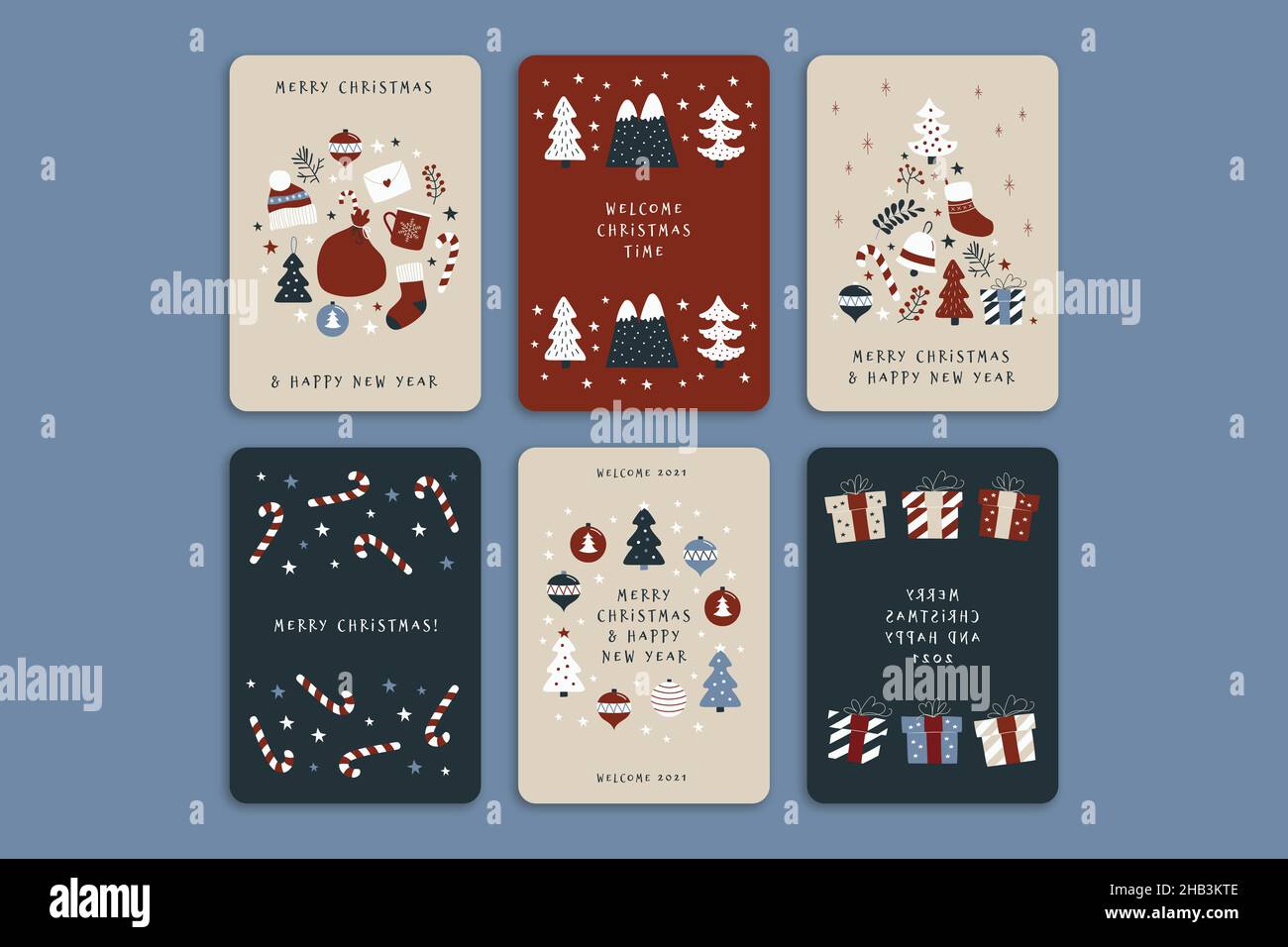 set cute organic christmas cards vector design illustration Stock ...