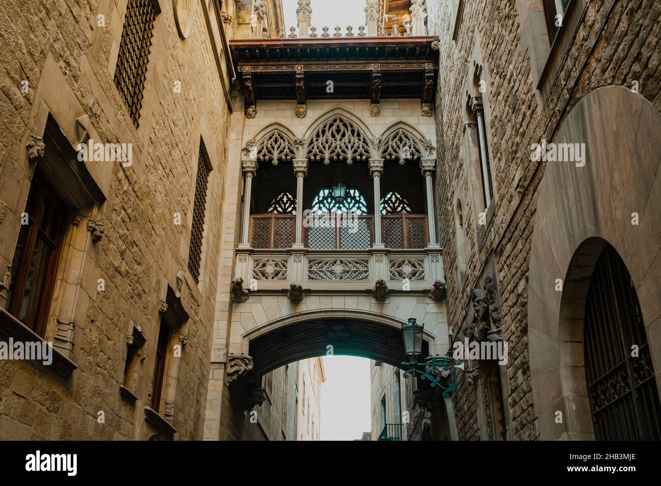 Ancient building - Pont del Bisbe Bishop Bridge alley in old part of ...
