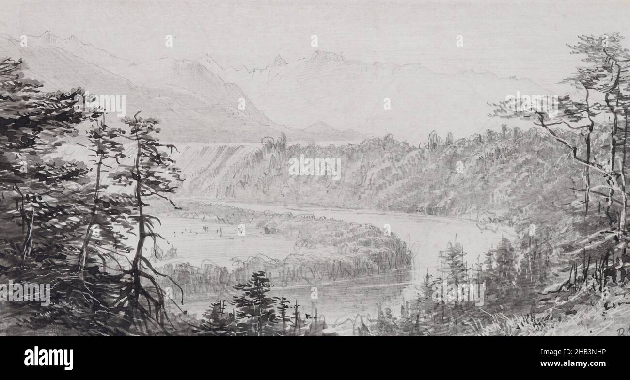 Waiau River, Nicholas Chevalier, artist, March 1866, sketching Stock ...