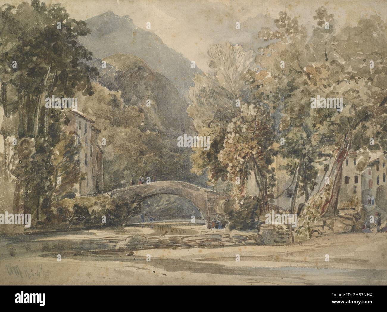 Landscape with bridge, William Muller, 1841, England Stock Photo - Alamy
