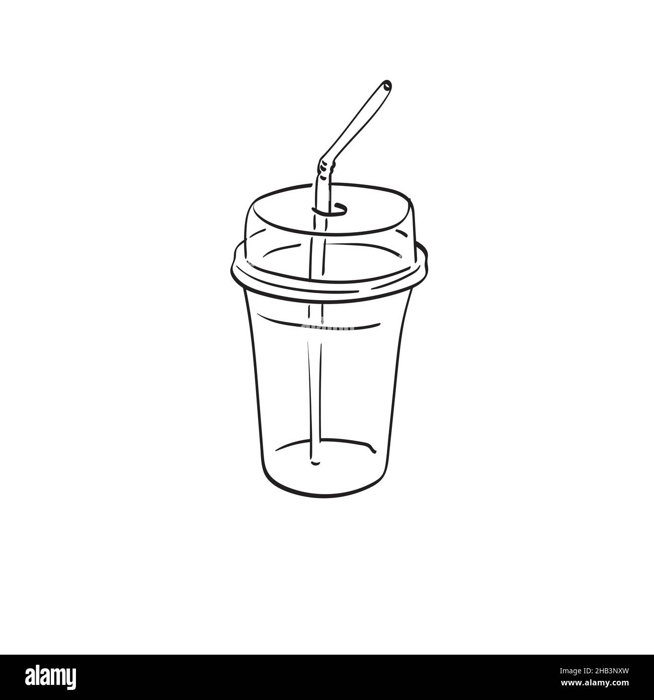 Empty plastic iced cup with straw illustration vector hand drawn ...