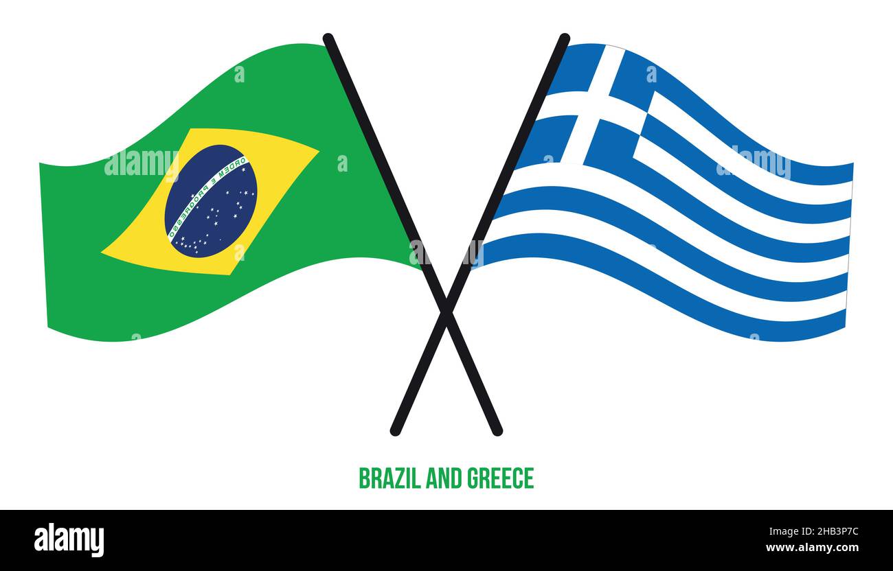 Brazil and Greece Flags Crossed And Waving Flat Style. Official ...
