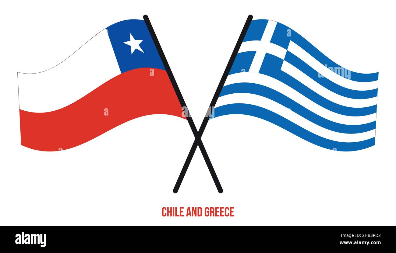 Chile and Greece Flags Crossed And Waving Flat Style. Official ...