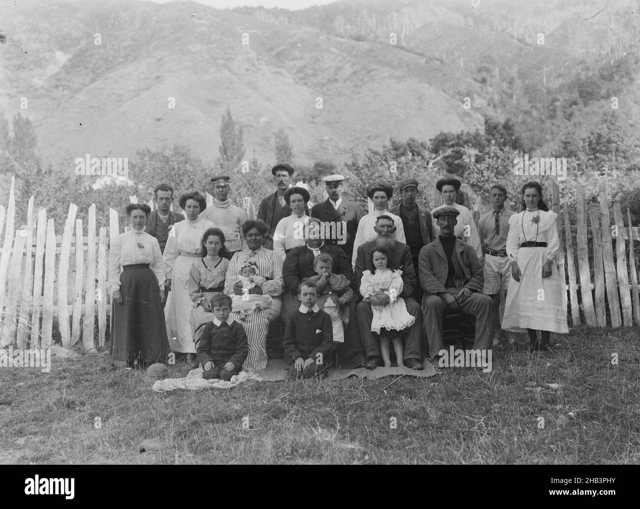 Group portrait outdoors, Berry & Co, photography studio, circa 1900s ...