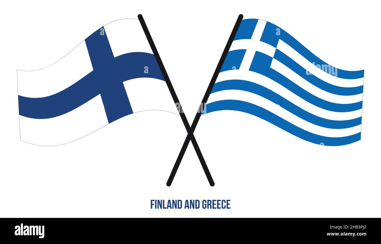 Finland and Greece Flags Crossed And Waving Flat Style. Official ...