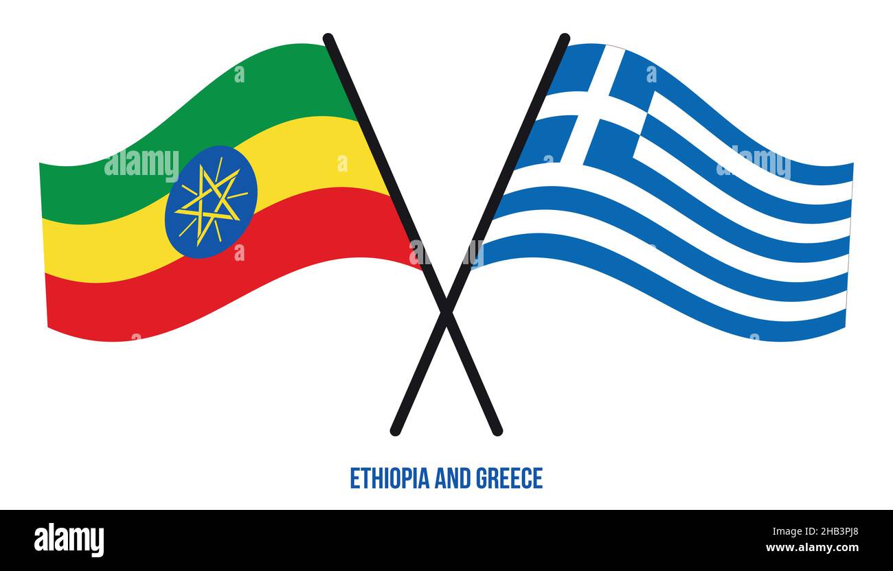 Ethiopia and Greece Flags Crossed And Waving Flat Style. Official ...