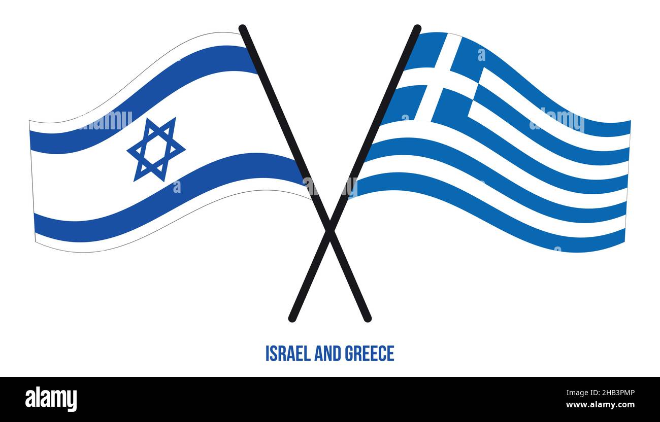 Israel and Greece Flags Crossed And Waving Flat Style. Official ...