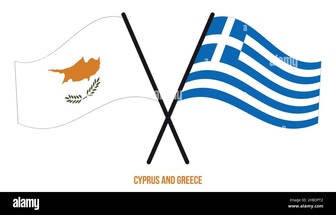 Cyprus and Greece Flags Crossed And Waving Flat Style. Official ...