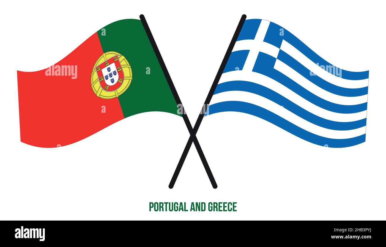 Portugal and Greece Flags Crossed And Waving Flat Style. Official ...