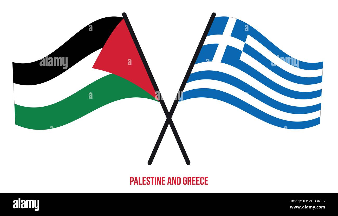 Palestine and Greece Flags Crossed And Waving Flat Style. Official ...