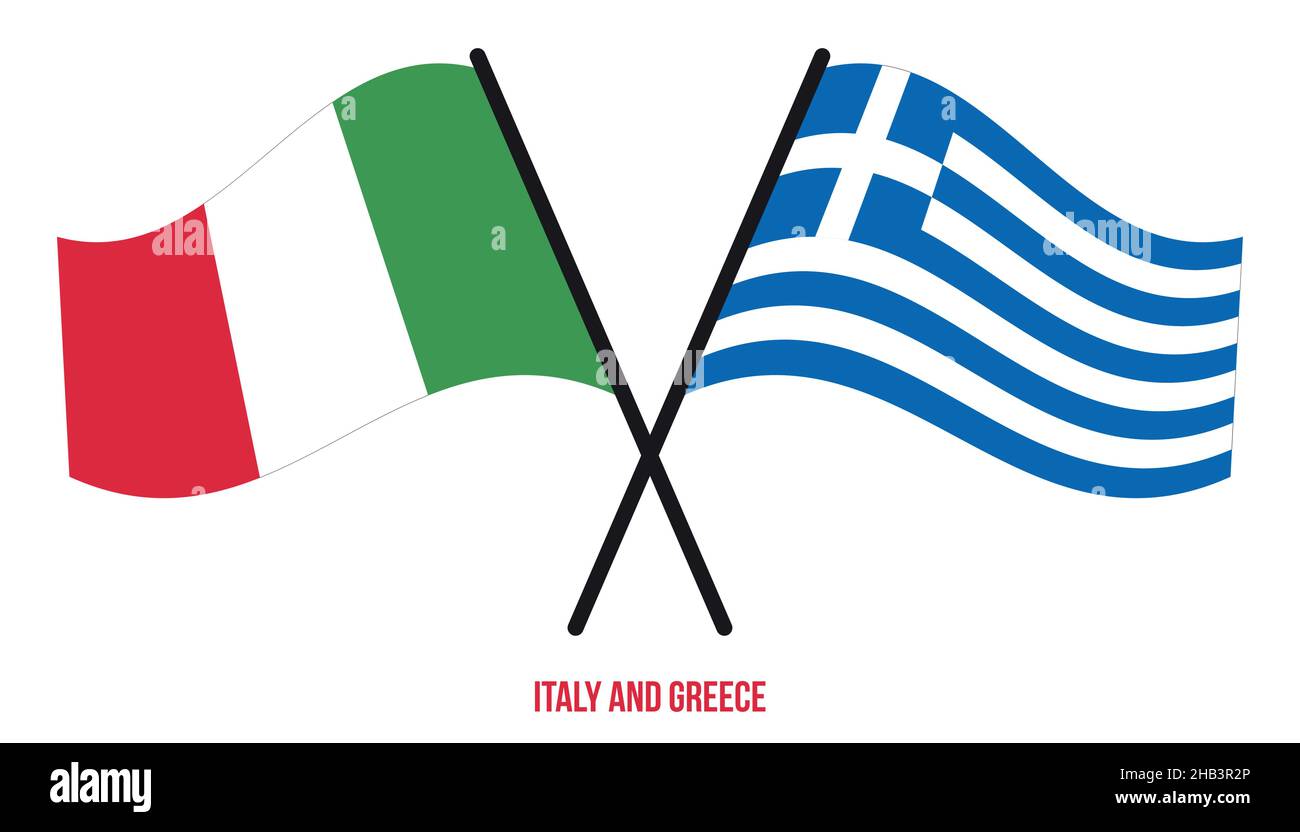 Italy and Greece Flags Crossed And Waving Flat Style. Official ...
