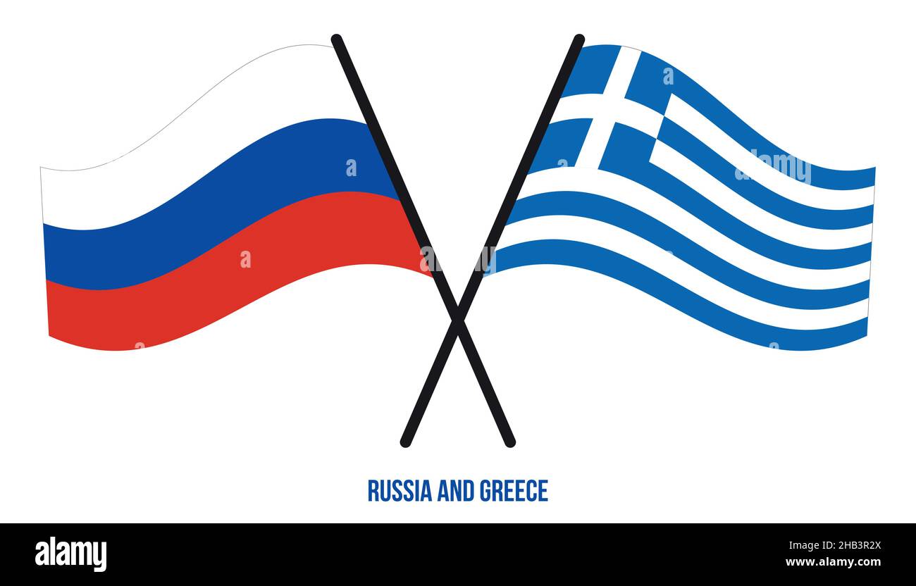 Russia and Greece Flags Crossed And Waving Flat Style. Official ...