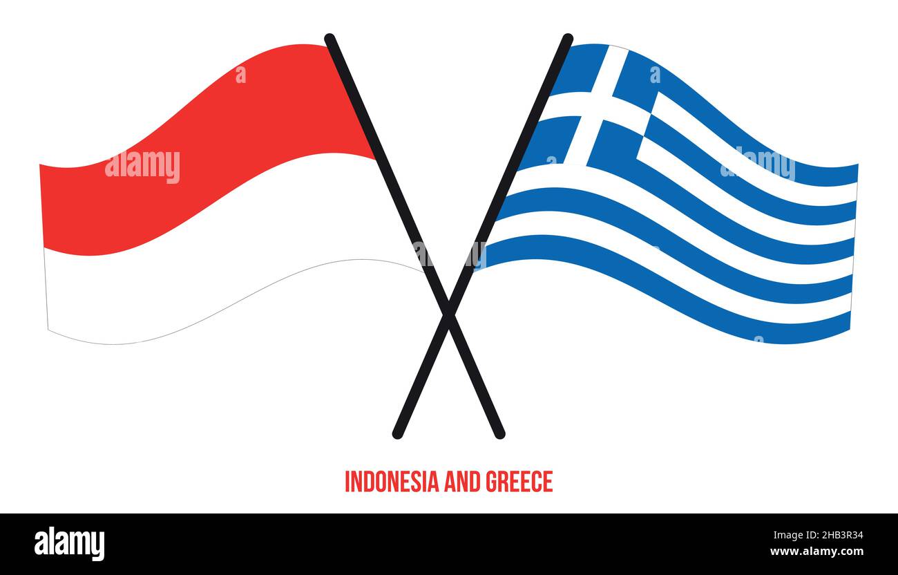 Indonesia and Greece Flags Crossed And Waving Flat Style. Official ...