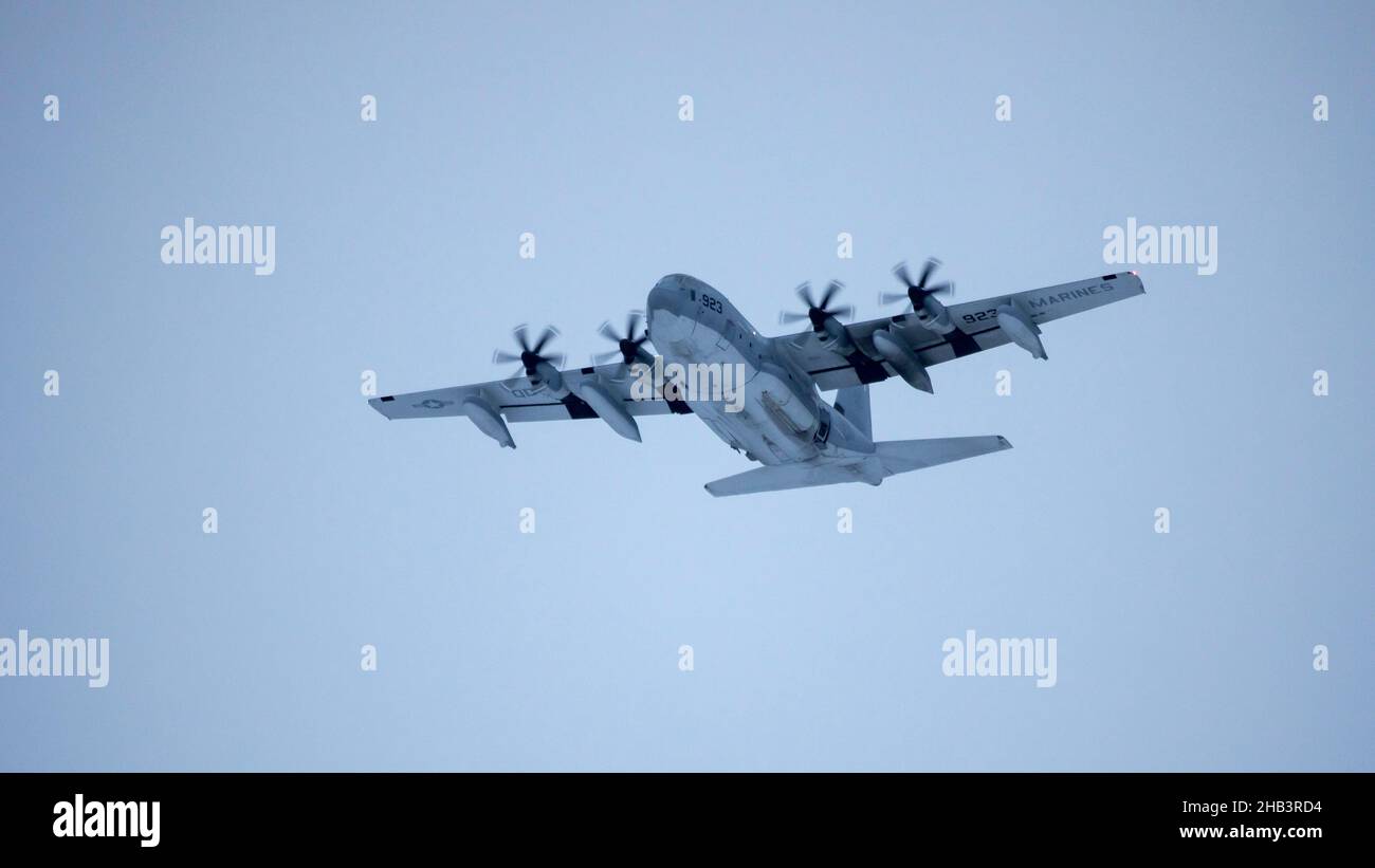 A U.S. Marine Corps KC-130J Super Hercules aircraft with Marine Aerial ...