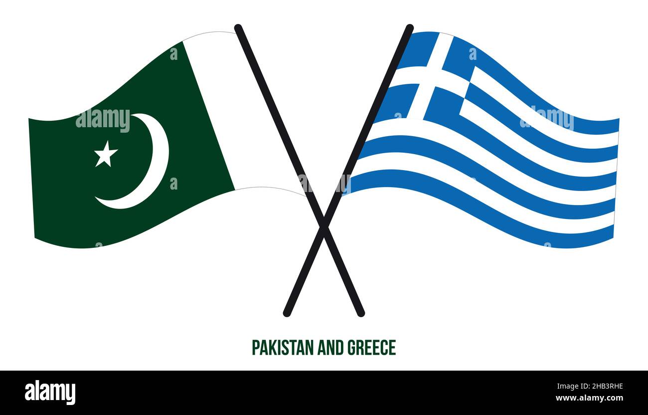 Pakistan and Greece Flags Crossed And Waving Flat Style. Official ...