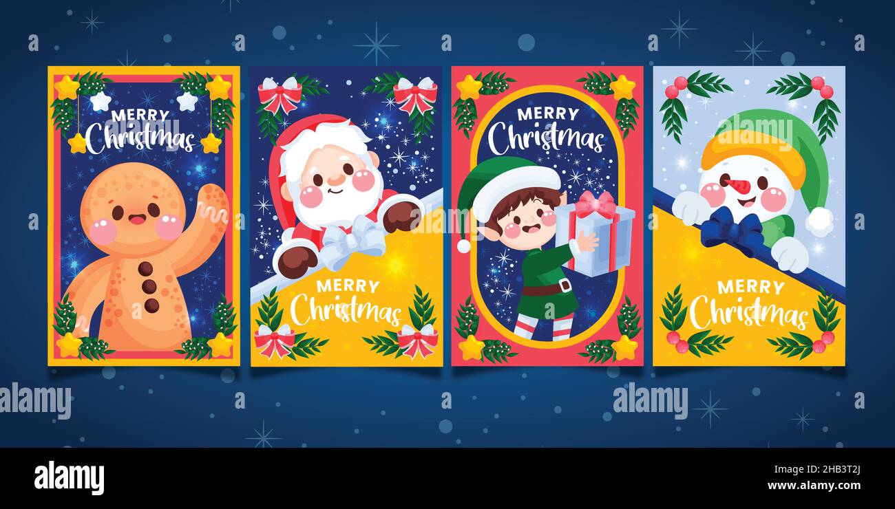 colorful hand drawn christmas cards vector design illustration Stock ...