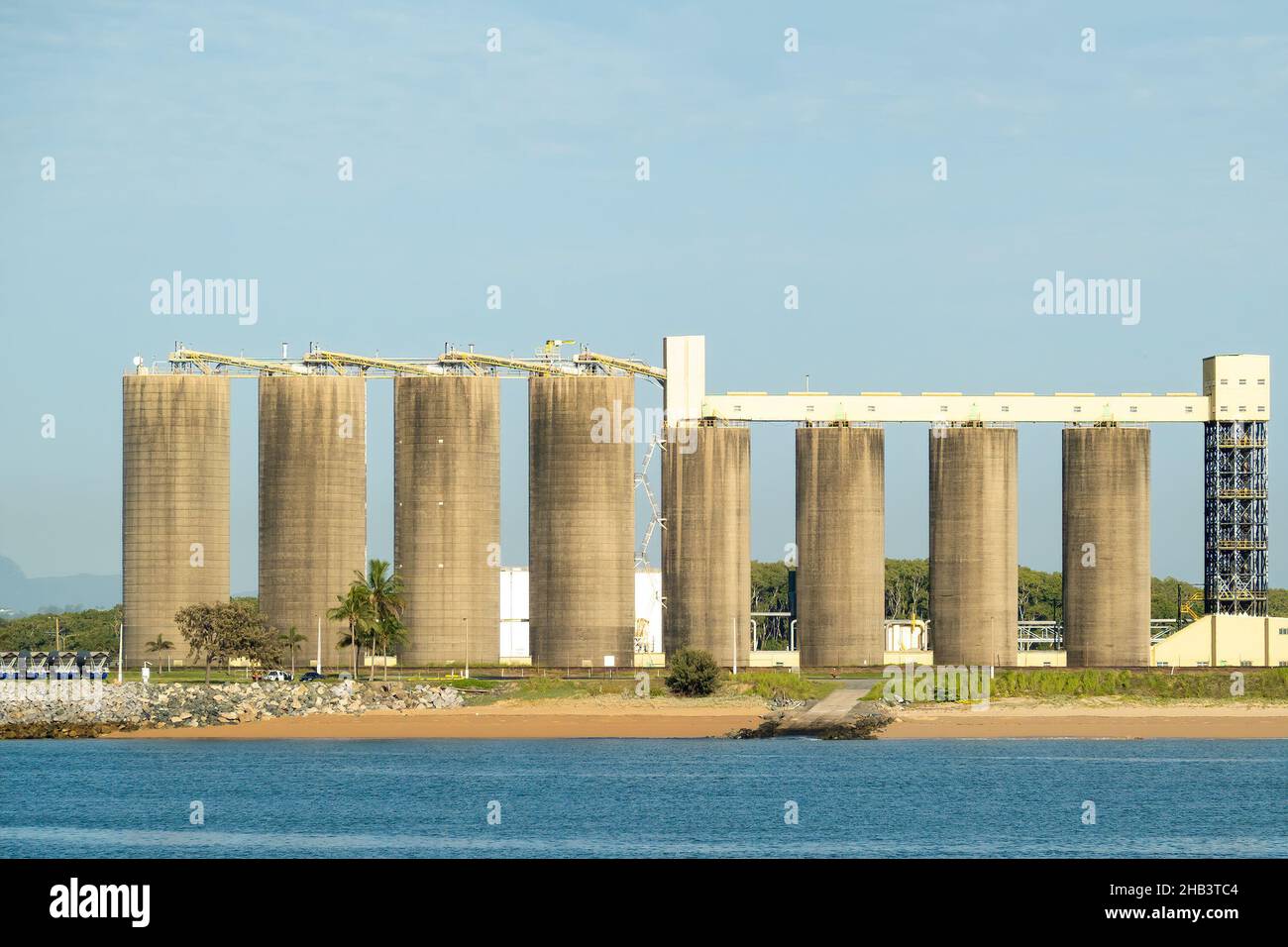 Industrial wharf of an Australian city's harbor with infrastructure for ...