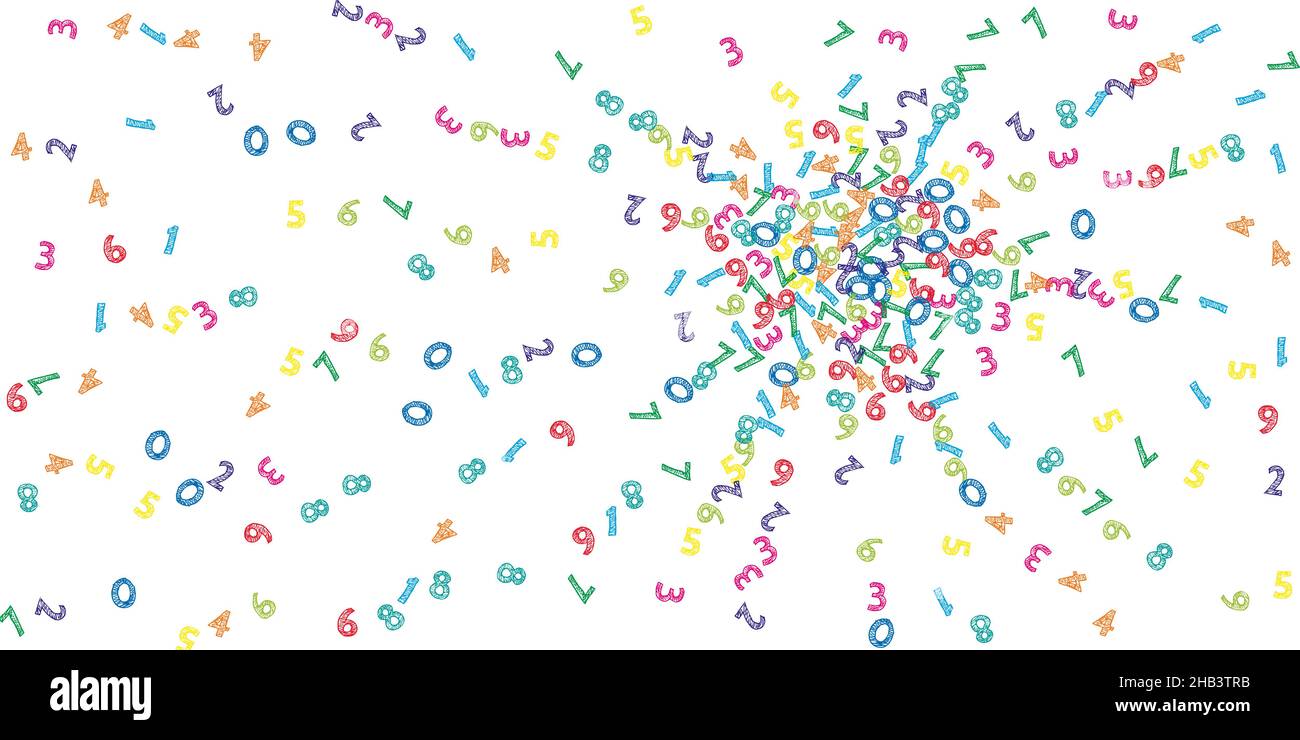 Falling colorful sketch numbers. Math study concept with flying digits ...