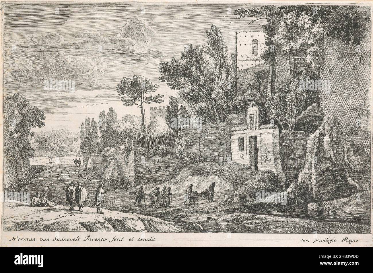 Twelve landscapes. Landscape with a procession of figures walking ...