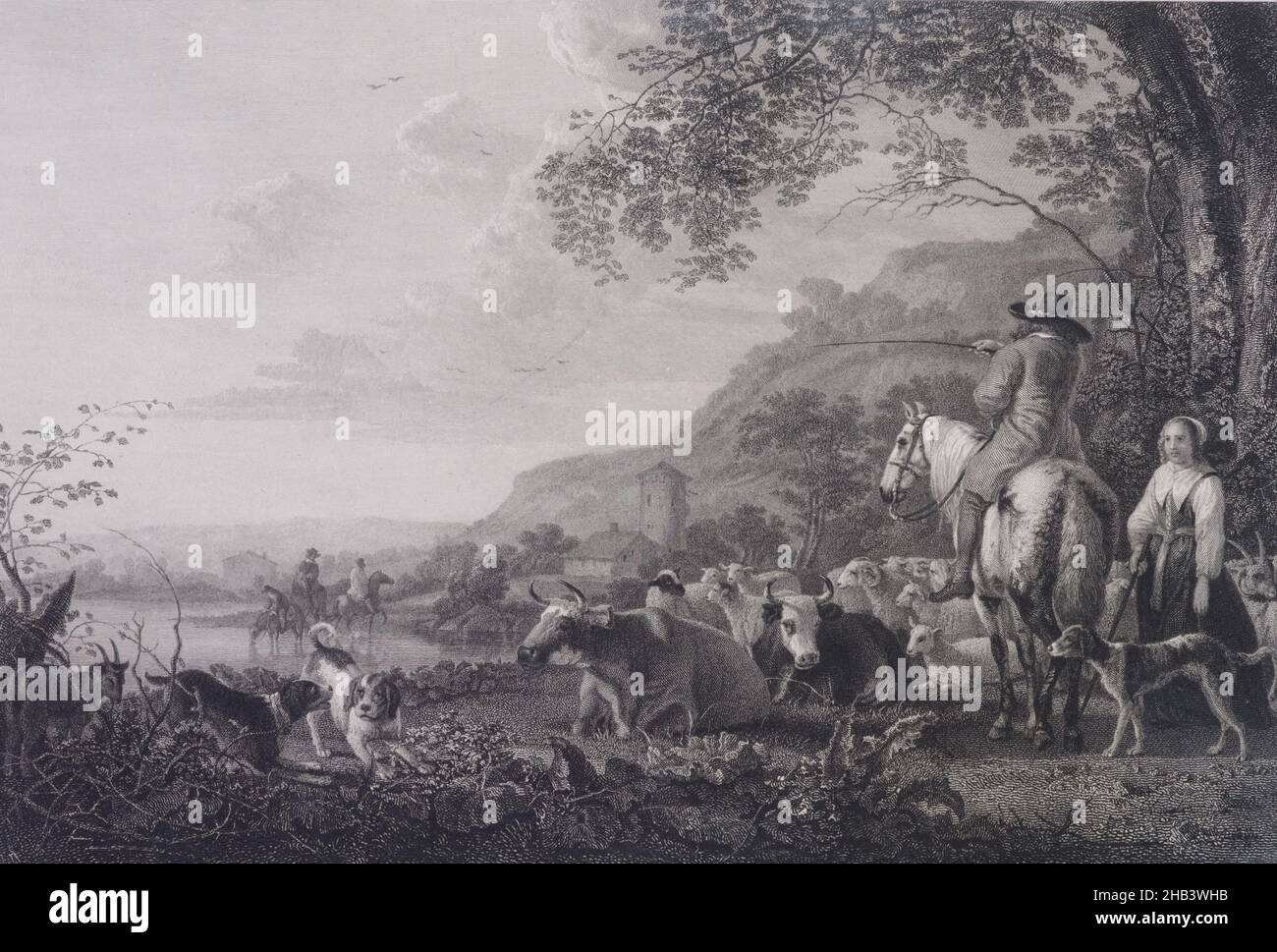 Evening, a composition, Edward Goodall, engraver, circa 1832, engraving ...