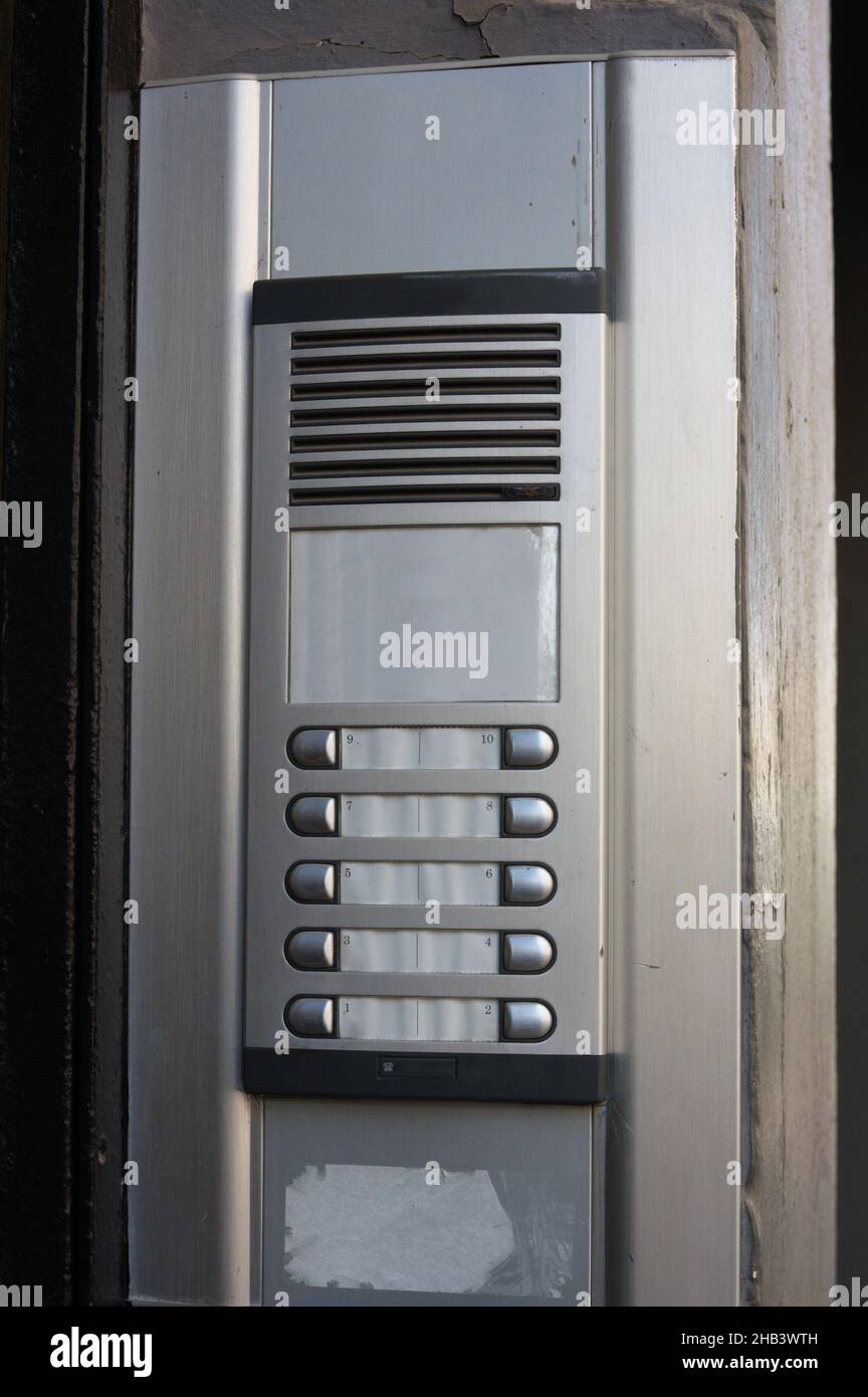 Detail of the bell panel of a multi-story building with individual ...