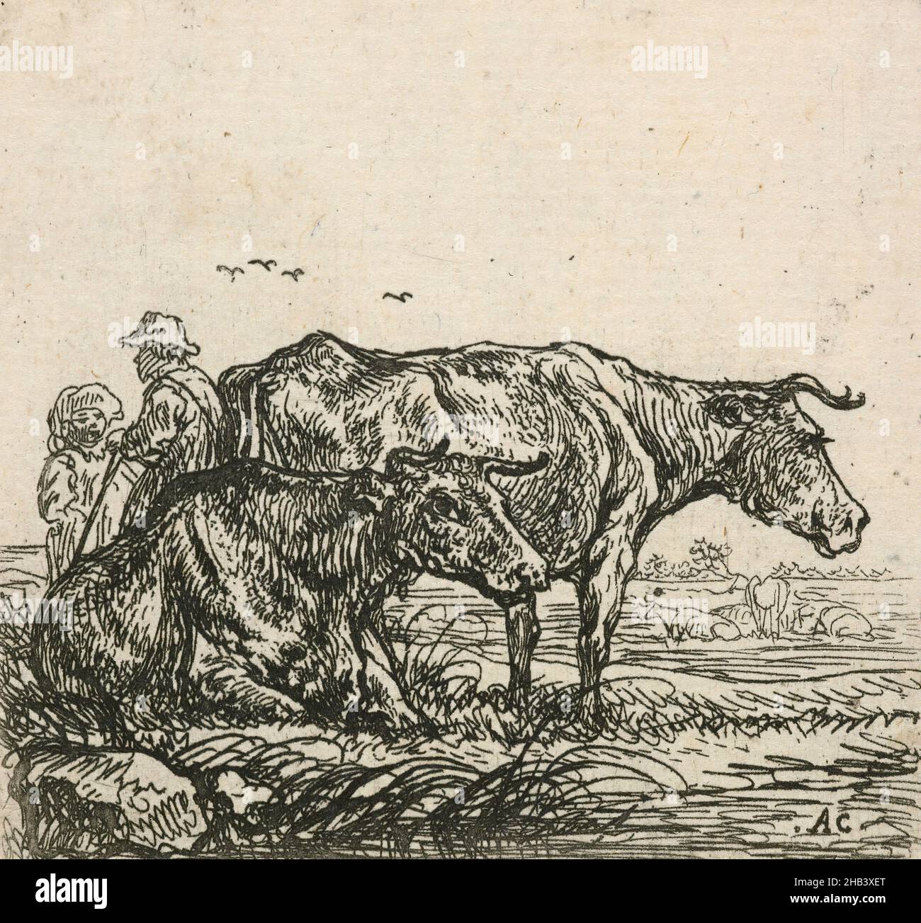 Cows., Aelbert Cuyp, artist, 1640-1665, Netherlands, etching, Aelbert ...