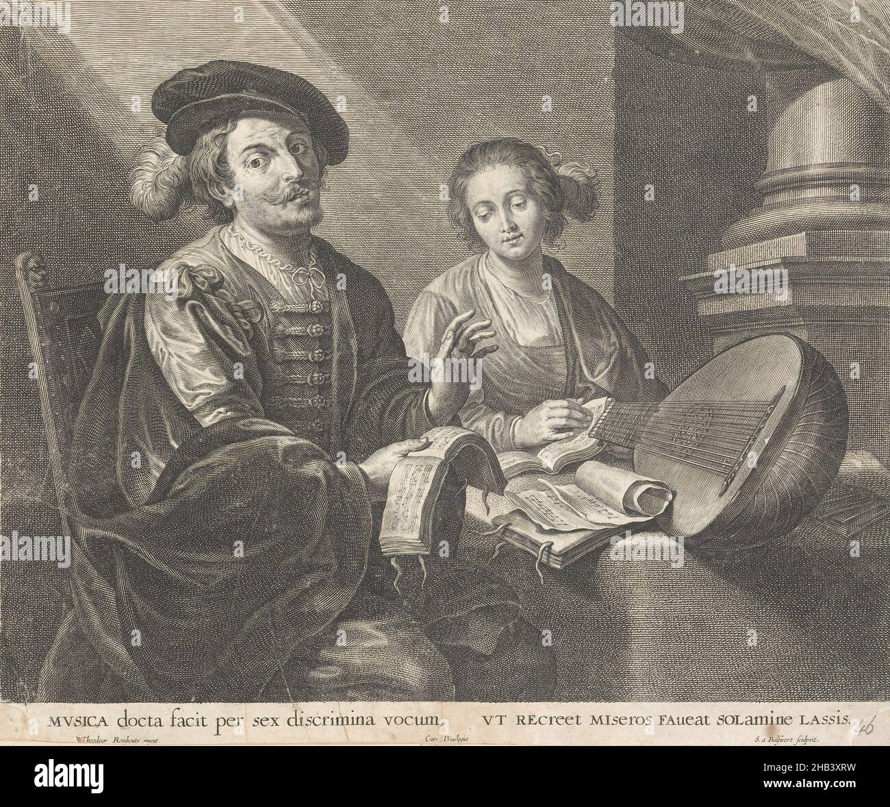 The duet. The painter Theodor Rombouts and his wife., Schelte Bolswert ...