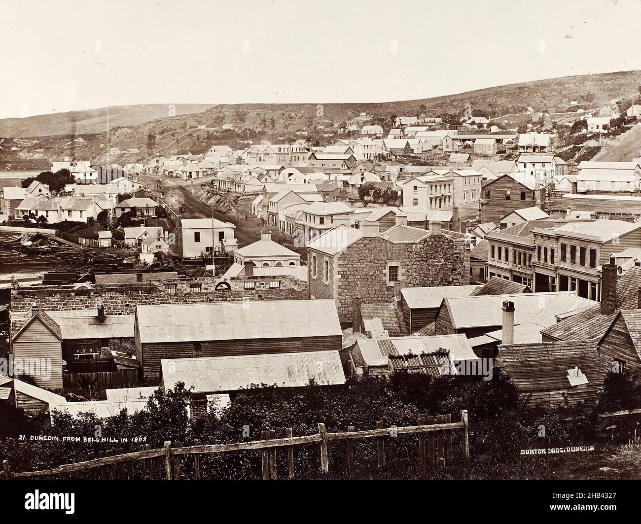 Dunedin from Bell Hill in 1862. From the album: Early Dunedin, Meluish ...