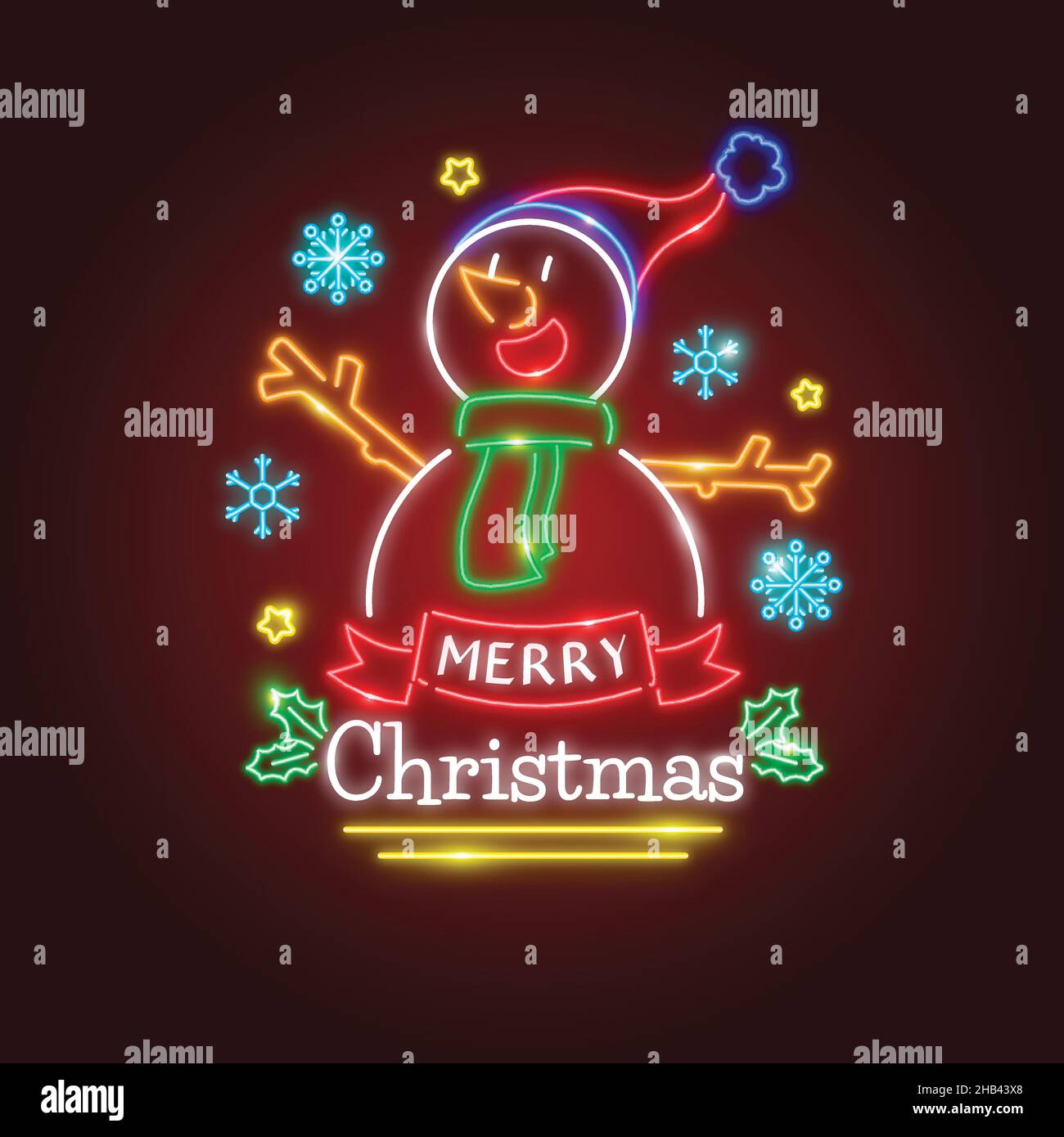 neon snowman with merry christmas message vector design illustration ...