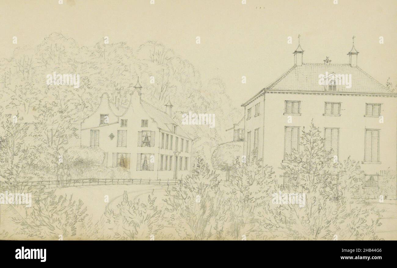 Sheet 28 recto from a sketchbook with 40 sheets, Two houses in a wooded ...