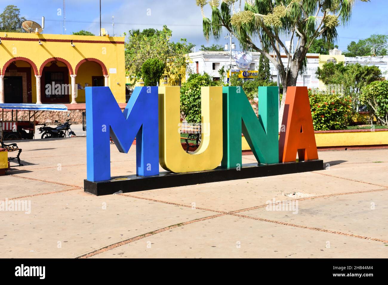 MUNA, MEXICO 01 June, 2018 Traditionally colored city name Muna in ...
