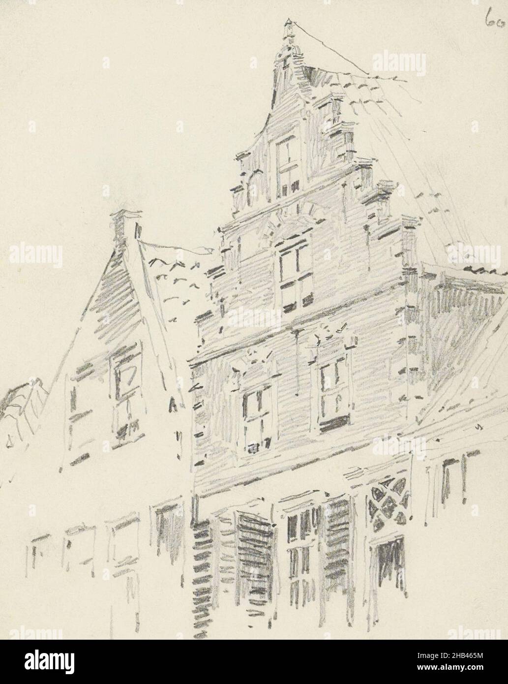 Sheet 60 recto from a sketchbook with 86 sheets, Row houses with a ...