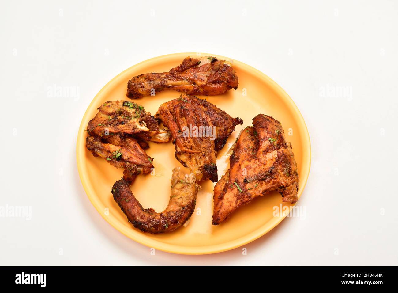 Barbeque Grill Chicken Pieces in Plate Isolated on White Background ...