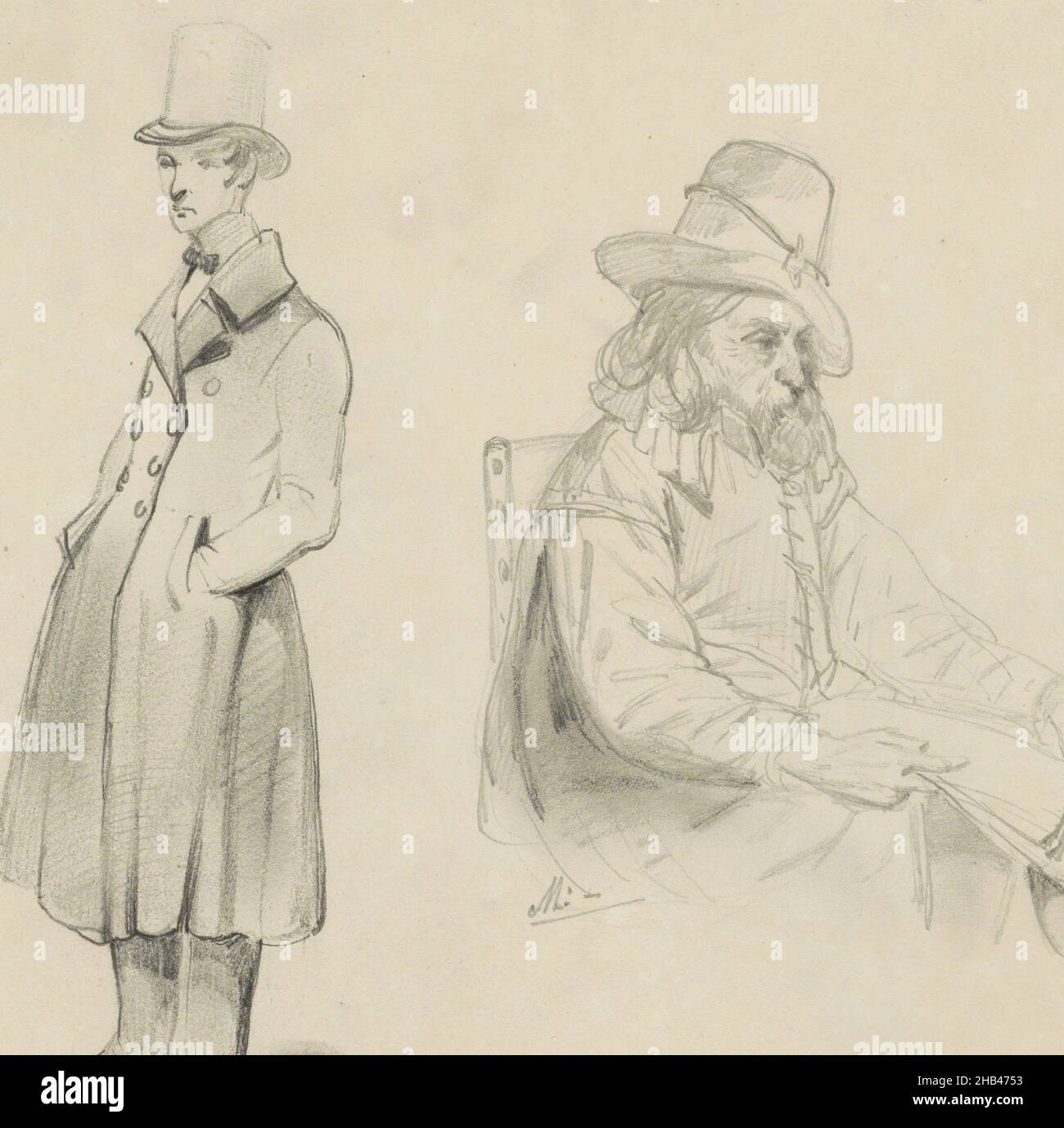 The seated man is wearing a hat and has a newspaper on his lap ...