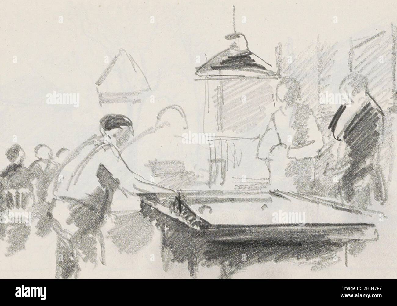 Sheet 10 recto from a sketchbook with 73 sheets, Men playing billiards ...