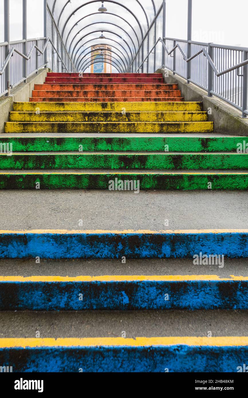 New Westminster BC, Canada rainbow coloured staircase leading to River ...