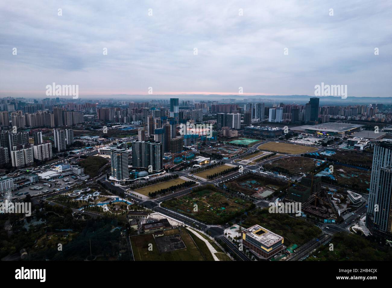 Aerial photography of the modern building skyline night view of Chengdu ...