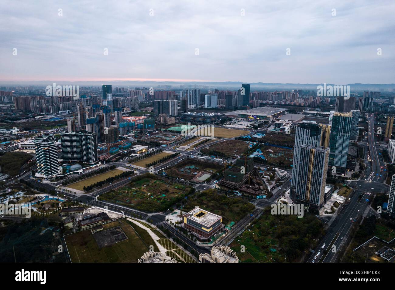 Aerial photography of the modern building skyline night view of Chengdu ...