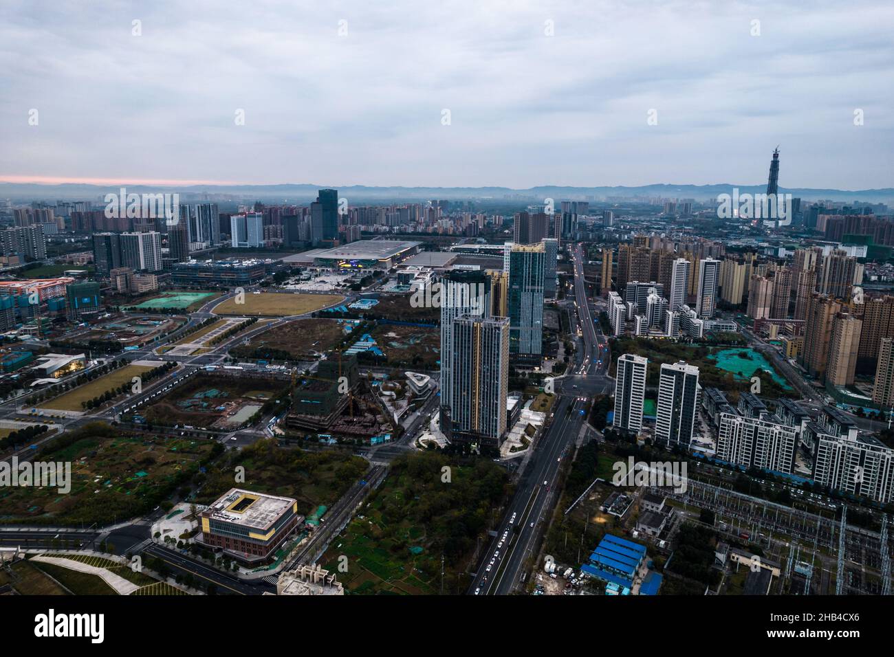 Aerial photography of the modern building skyline night view of Chengdu ...
