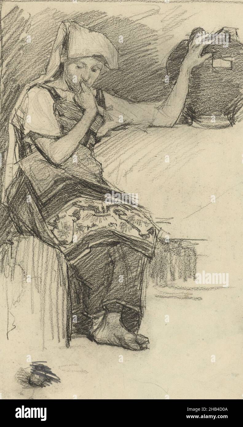Seated girl with a jug, Marius Bauer, 1877 - 1932 Stock Photo - Alamy