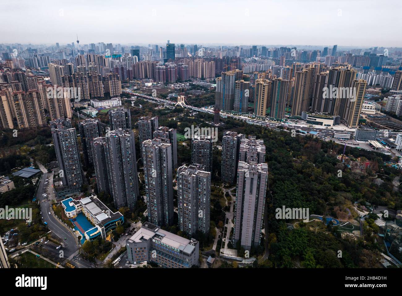 Aerial photography of the modern building skyline night view of Chengdu ...