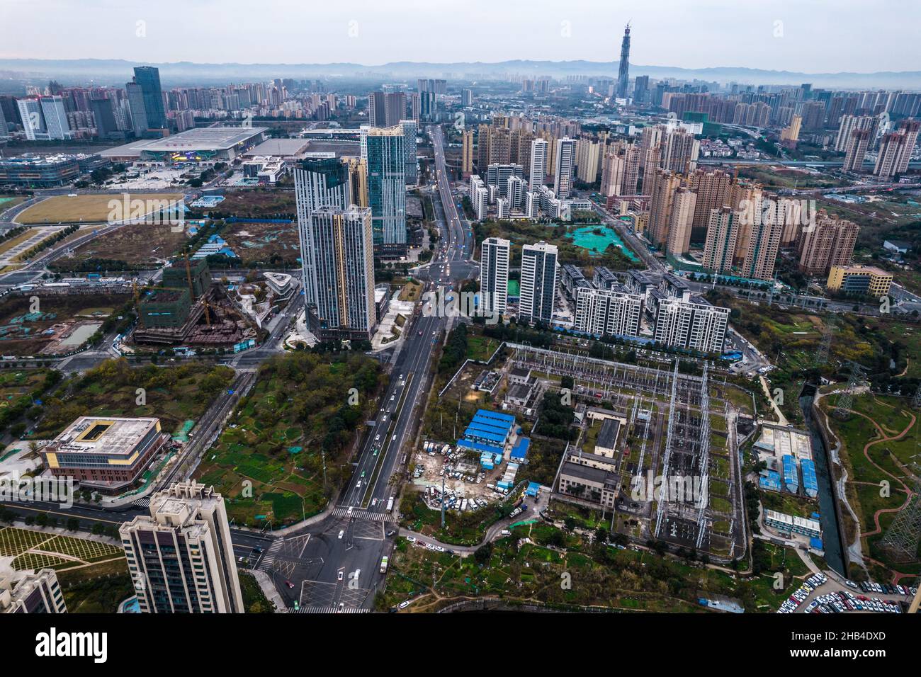 Aerial photography of the modern building skyline night view of Chengdu ...