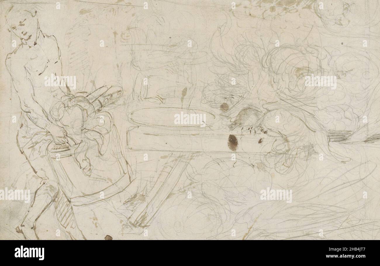 The barrel probably contains food or a hunt. In the background a table ...