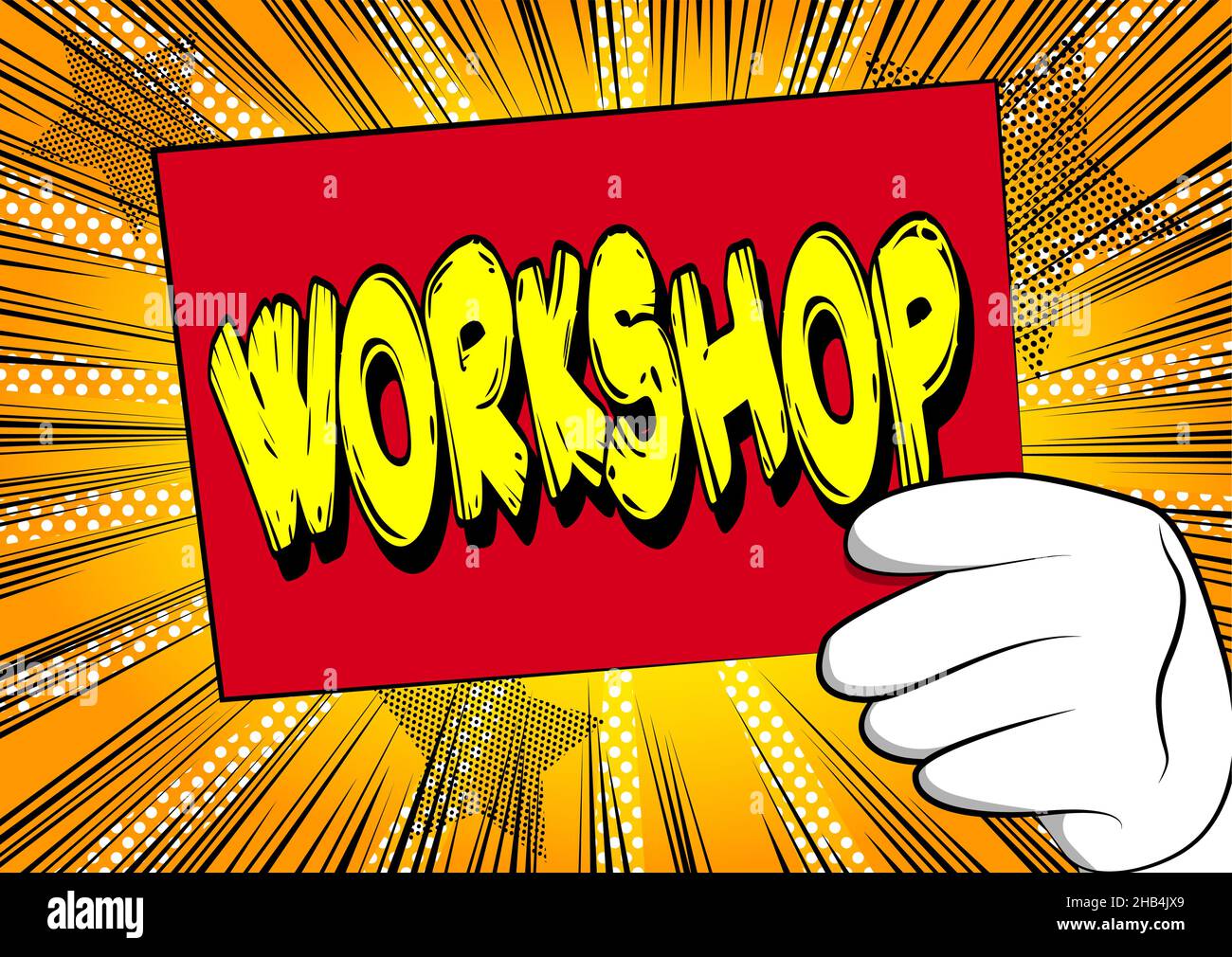 Hand holding banner with Workshop text on sign, paper. Man showing ...