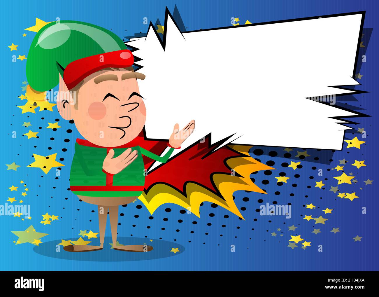 Christmas Elf showing something with both hands, powerful hand gesture ...