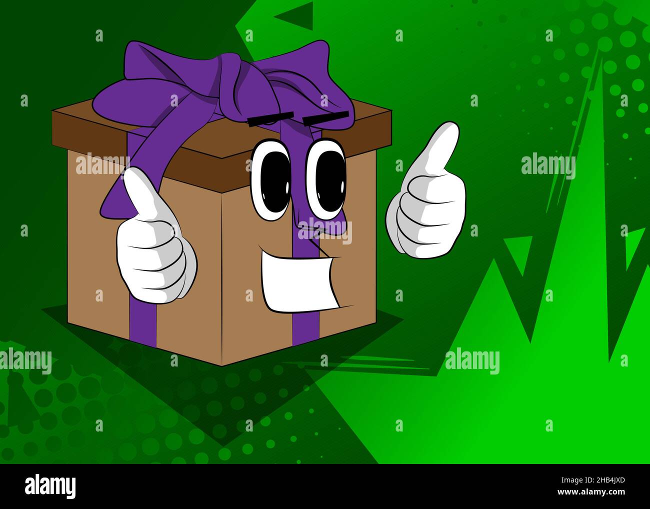 Gift Box with making thumbs up sign with two hands as a cartoon ...