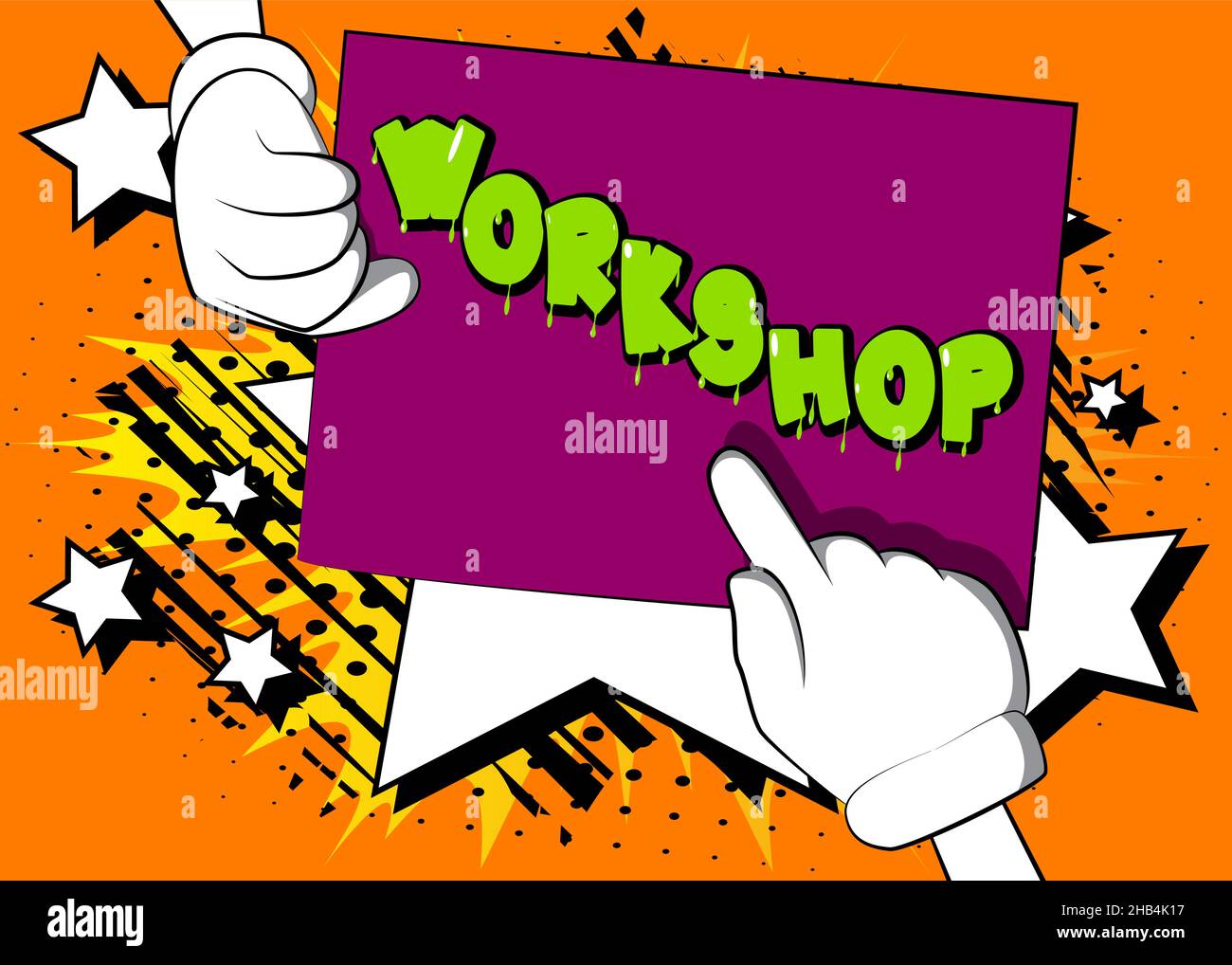 Hand holding banner with Workshop text on sign, paper. Man showing ...
